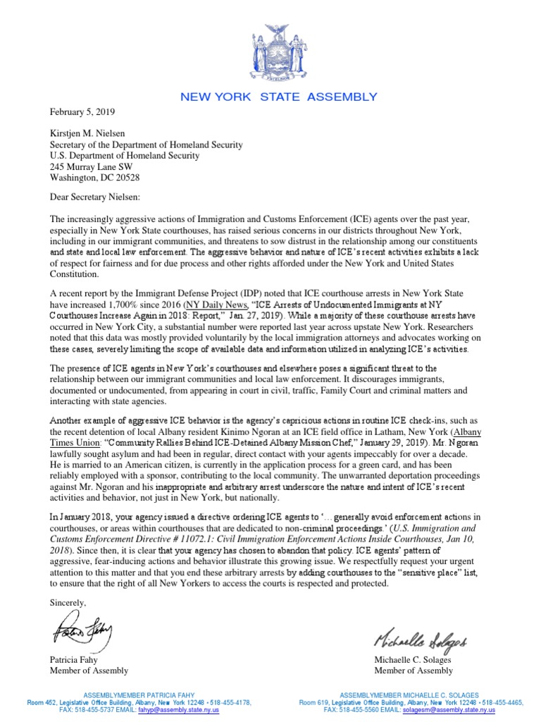 NY Assembly Urges ICE Courthouse Reform | PDF | U.S. Immigration And ...