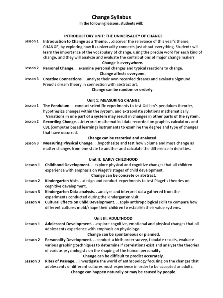 Change Syllabus | PDF | Adolescence | Intelligence
