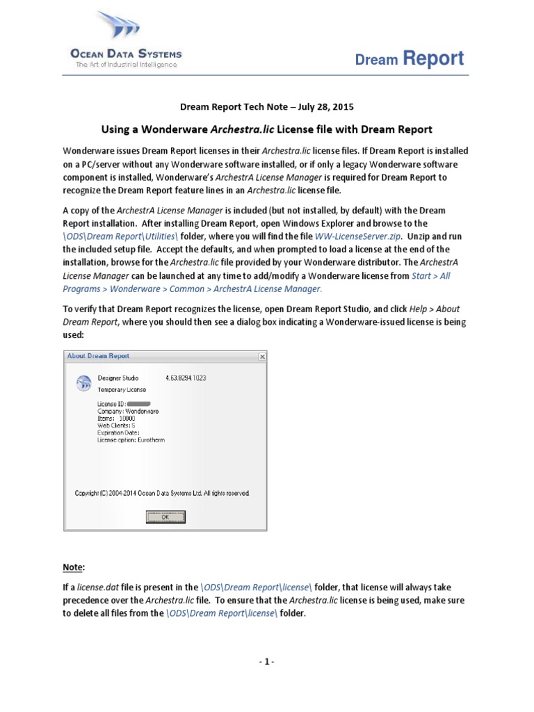 Tech Note Using A Wonderware Archestra - Lic License File With Dream ...