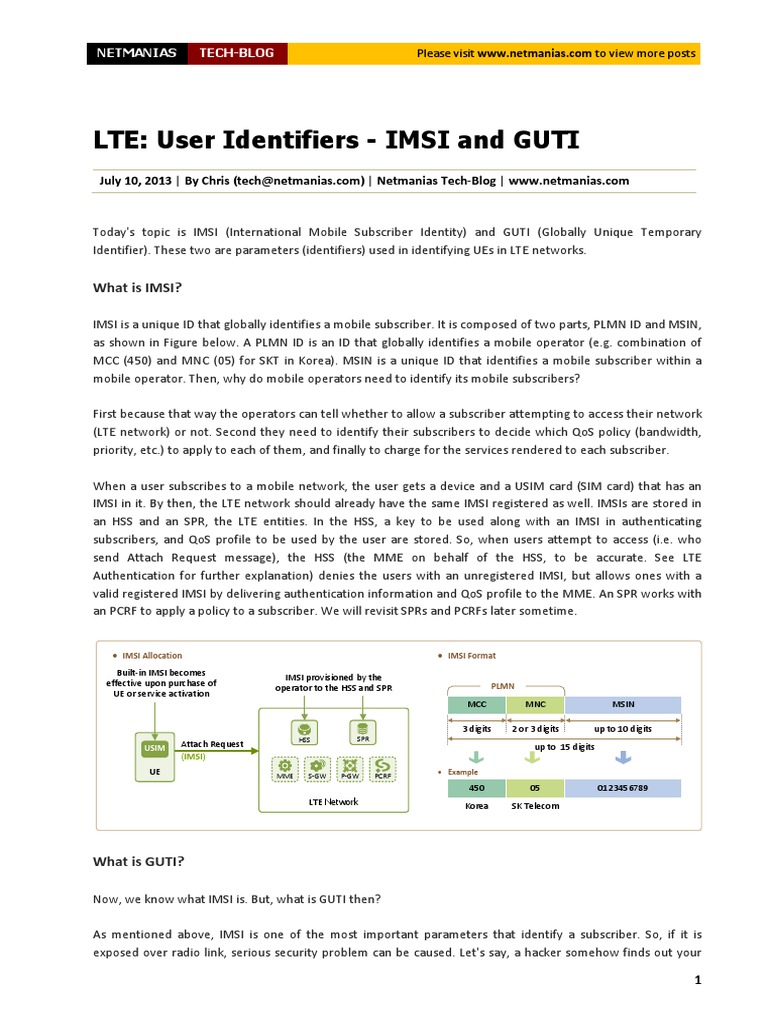 LTE: User Identifiers - IMSI and GUTI | PDF | Subscriber Identity ...