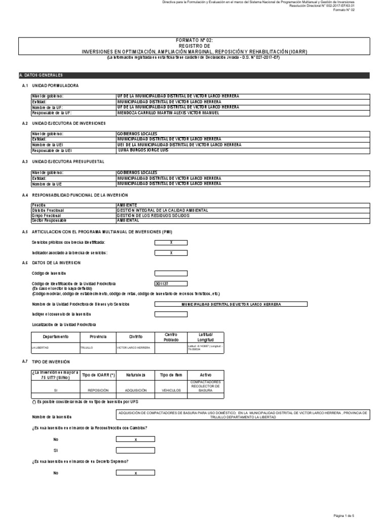 Informe N°01-2019-Sgop - Uni. Formluladora | PDF | Programa de Optimización | Residuos