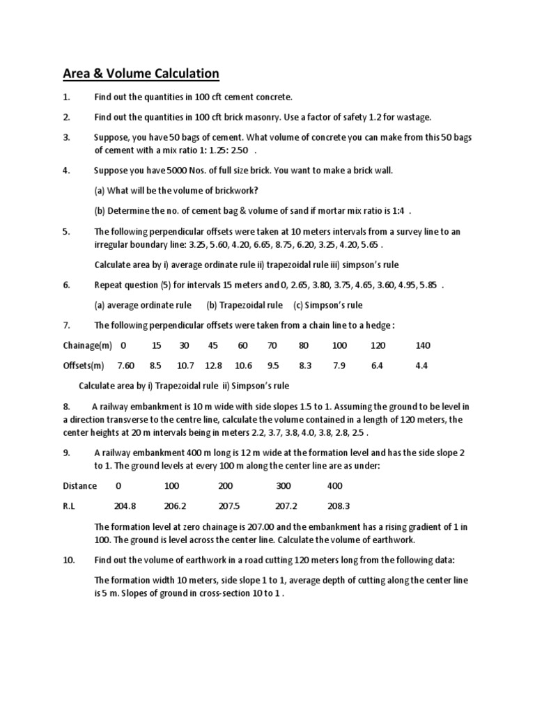 Area and Volume Questions | Download Free PDF | Slope | Civil Engineering
