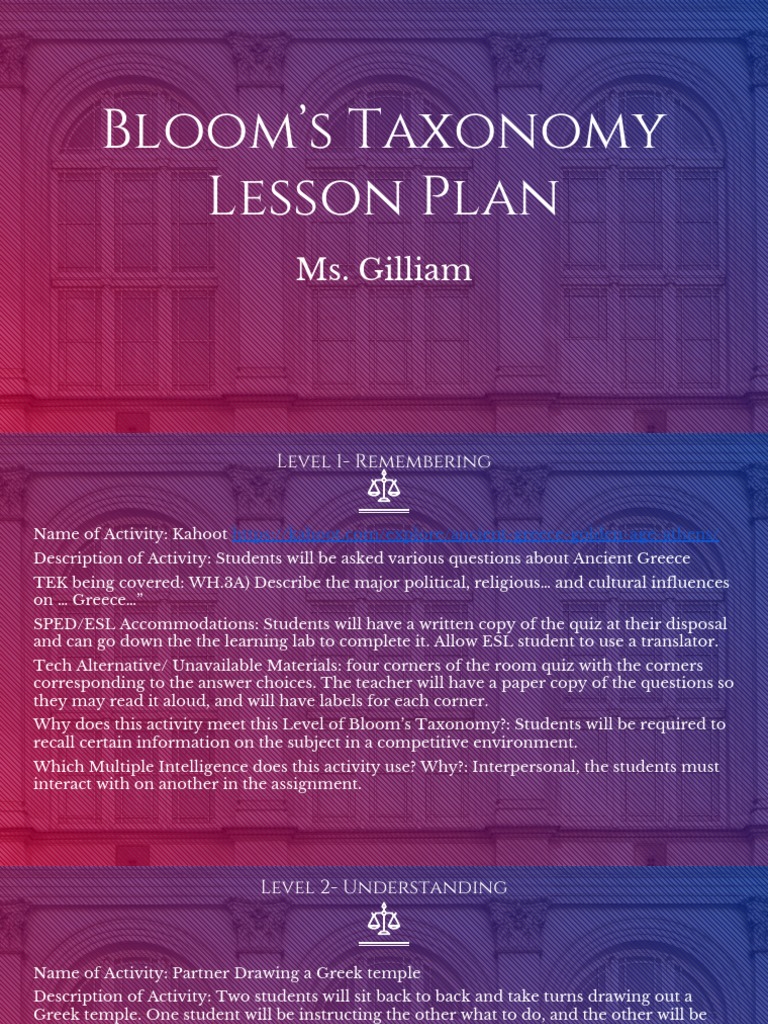 Ancient Greece Blooms Taxonomy Lesson Plan | PDF | English As A Second ...