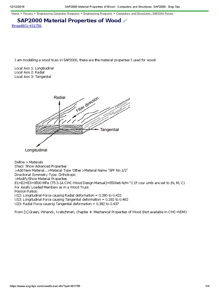 SAP2000 Material Properties of Wood - Computers and Structures ...