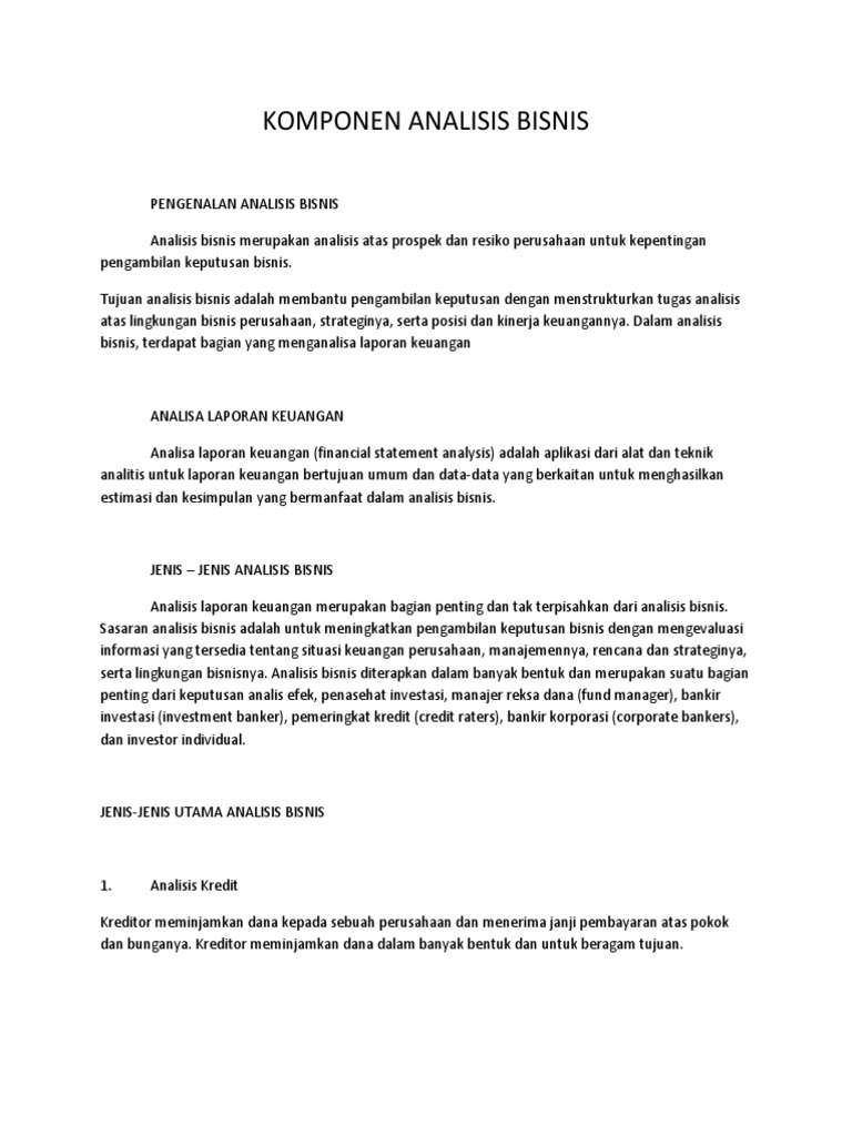 Komponen Analisis Bisni1 | PDF | Pengelolaan Keuangan & Uang