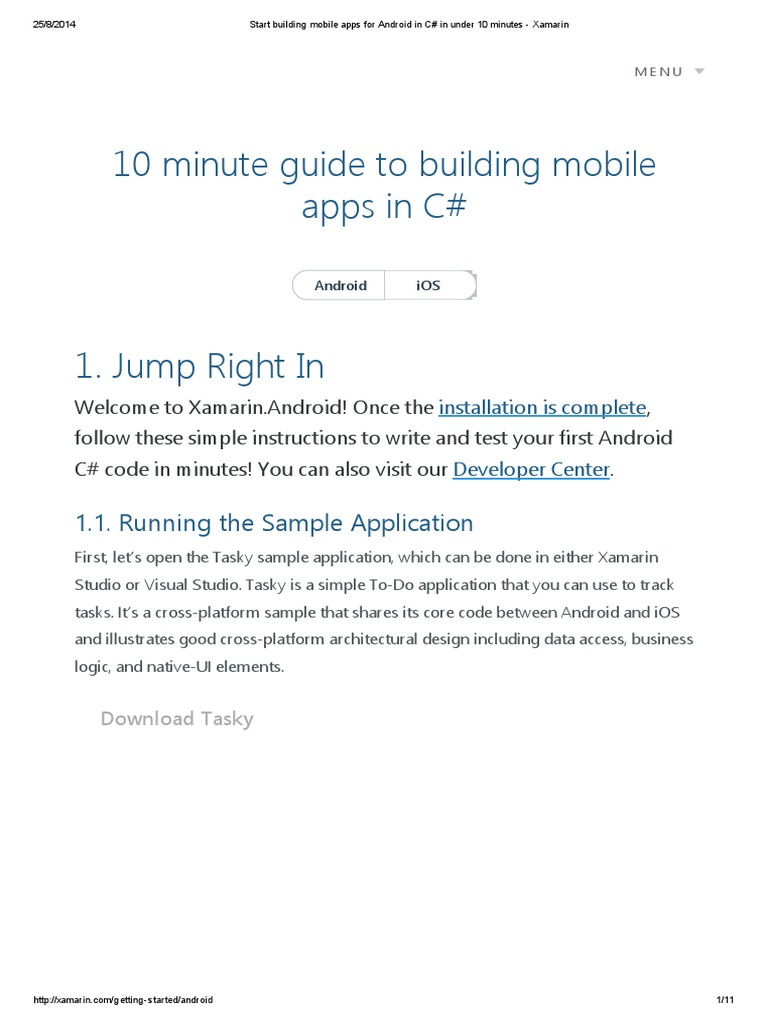 10 Minute Guide To Building Mobile Apps in C#: 1.1. Running The Sample ...