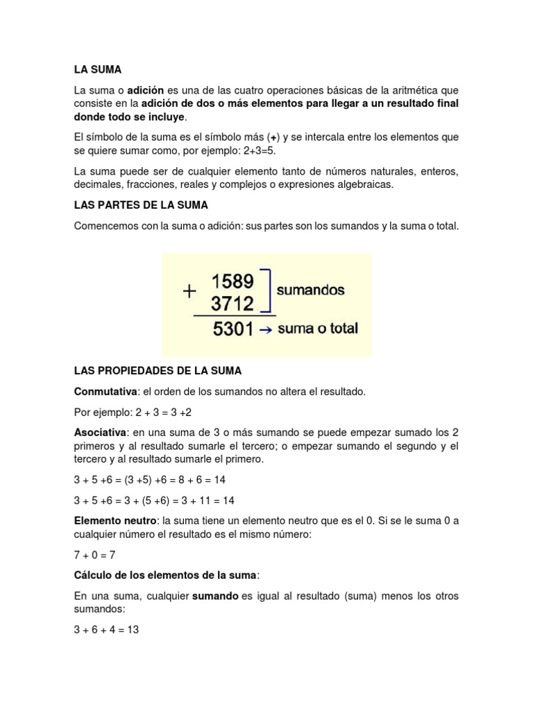 Elementos y partes de la suma | PDF | División (Matemáticas) | Sustracción