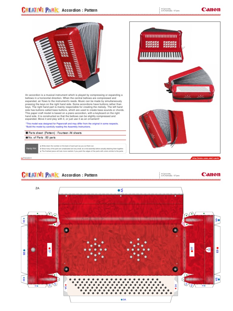 Accordion: Pattern: Parts Sheet (Pattern) : Fourteen A4 Sheets No. of ...