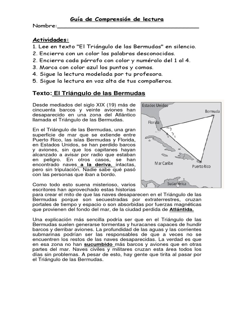 Guia de Comprension de Lectura El Triangulo de Las Bermudas | PDF