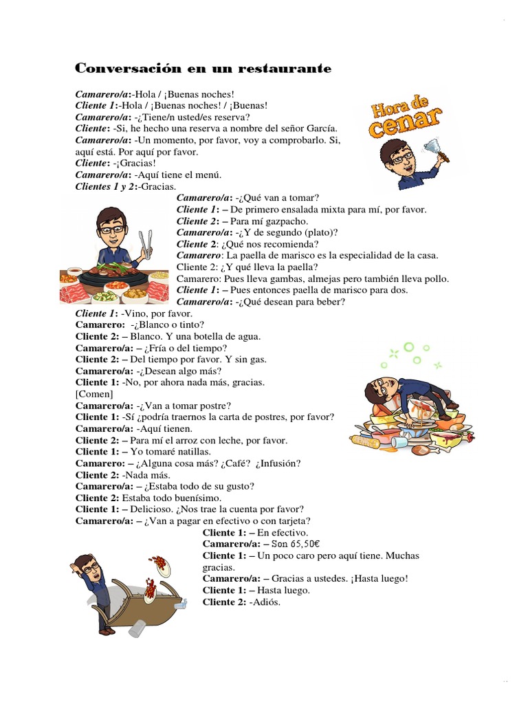 Diálogo en un Restaurante en Español | PDF