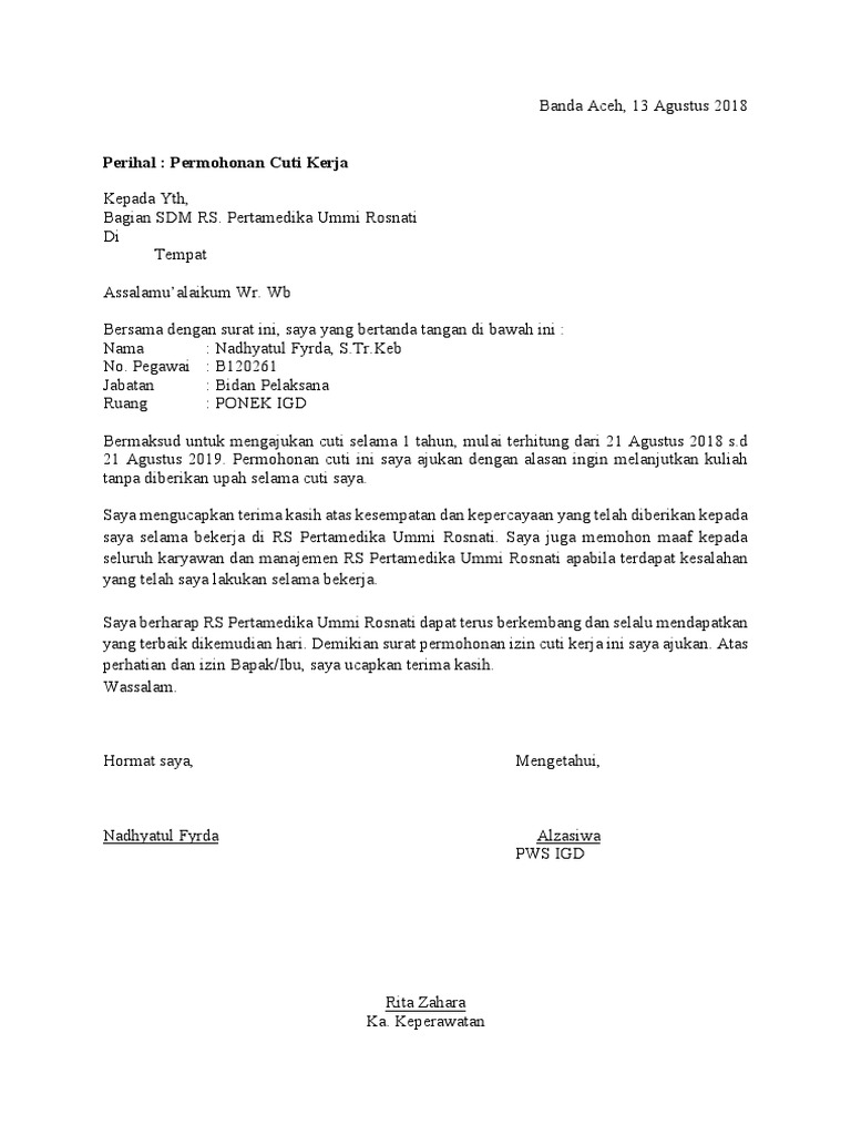 Contoh Surat Cuti Kerja | PDF