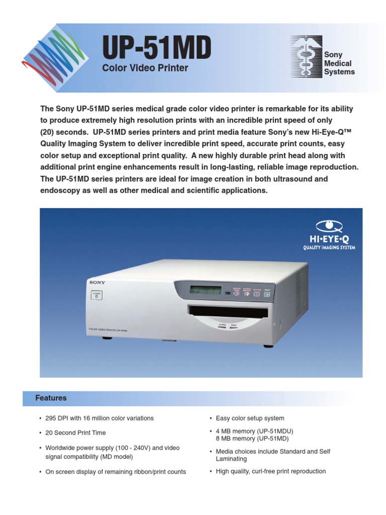 Sony UP51MD Spec Sheet | PDF | Printer (Computing) | Video