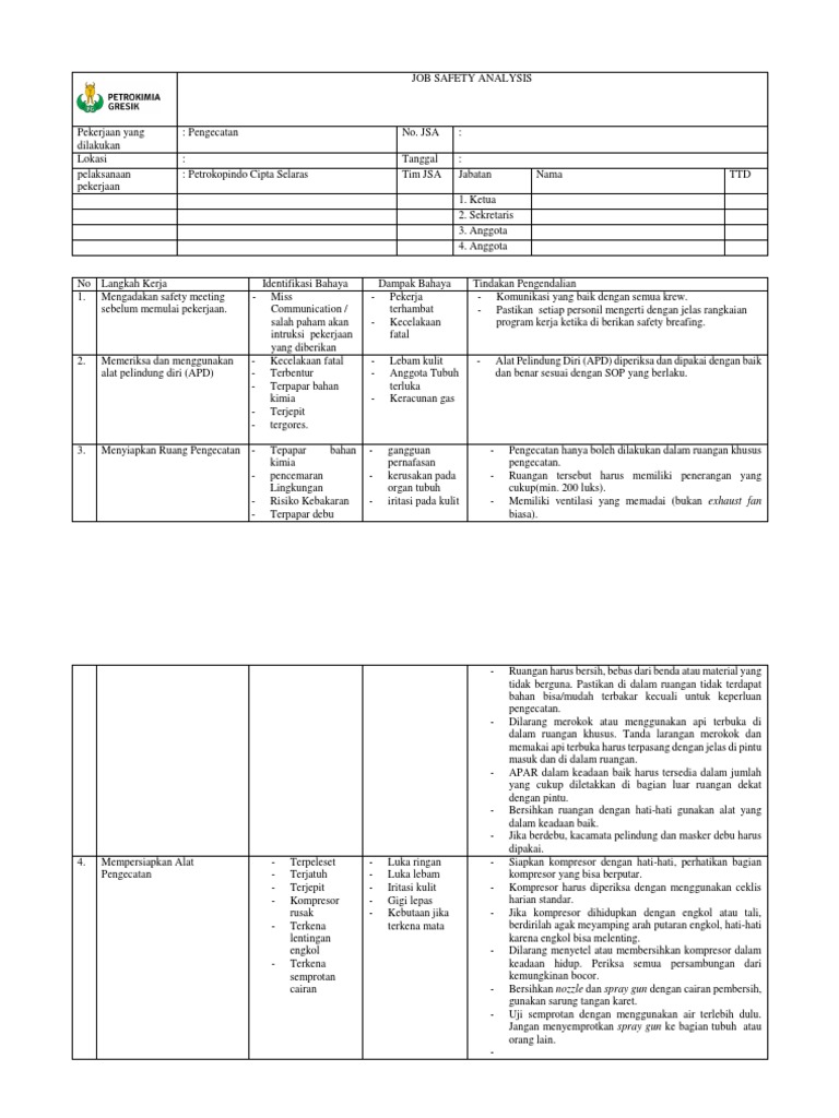 JOB SAFETY ANALYSIS Pengecatan 1 | PDF