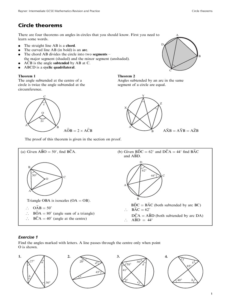 Circle Theorems 1 | PDF | Circle | Angle