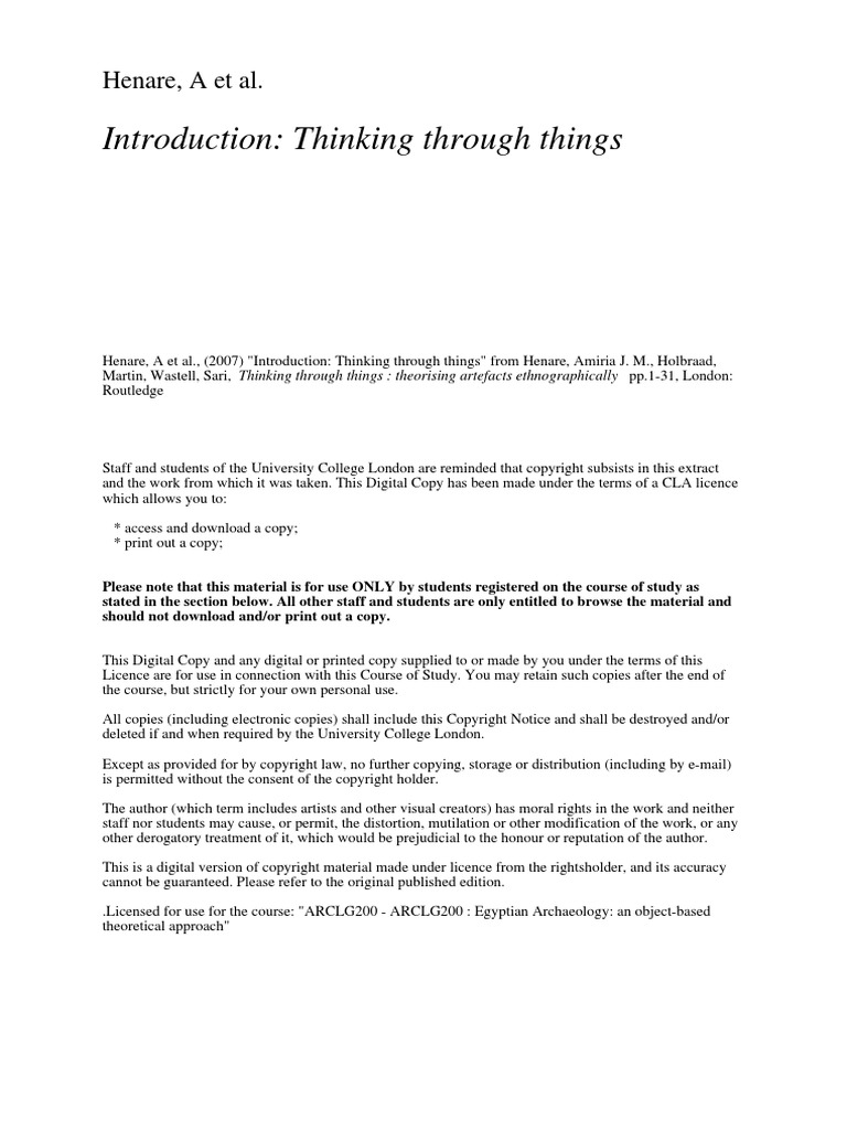 Introduction: Thinking Through Things: Henare, A Et Al | PDF