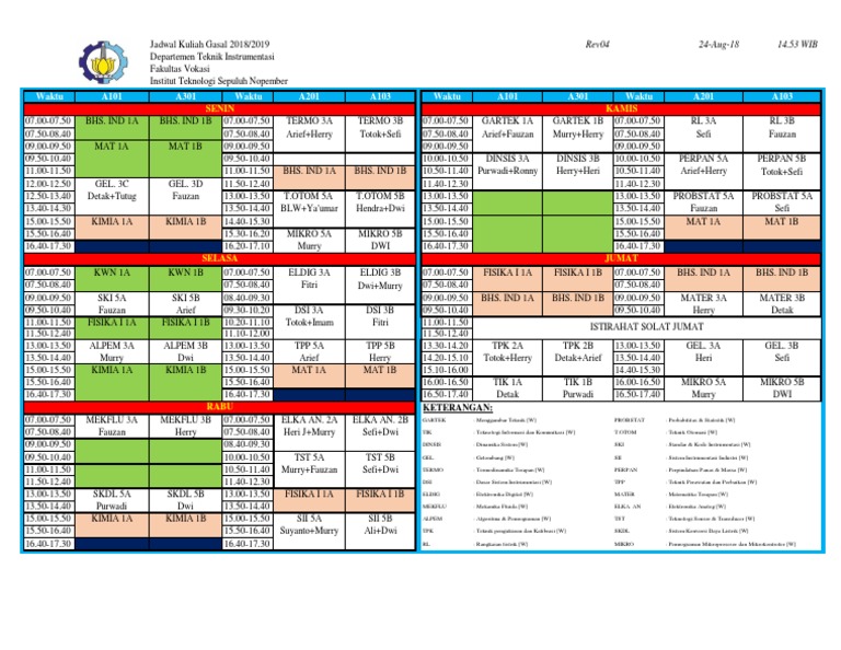 Jadwal Kuliah Teknik ITS 2018/2019 | PDF