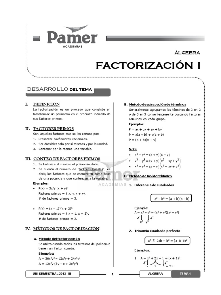 Guía de Factorización de Polinomios | PDF | Factorización | Álgebra abstracta