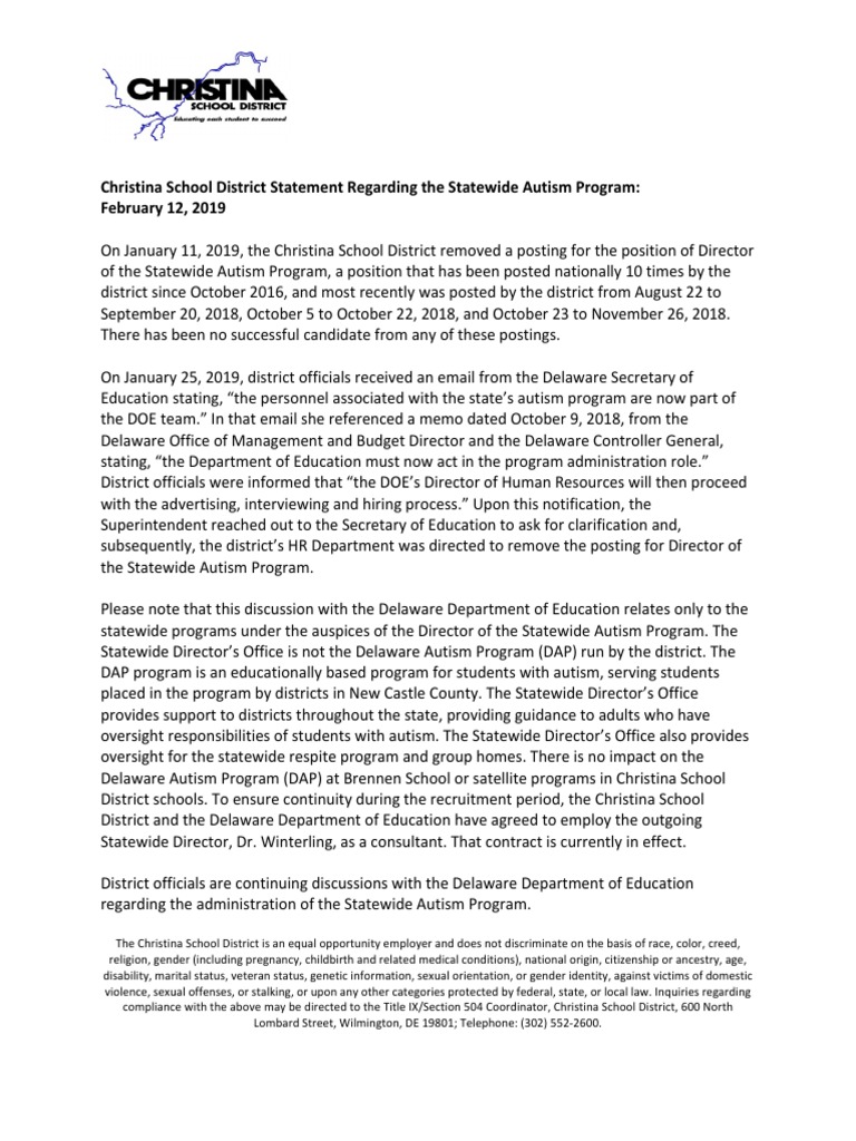 CSD Statement On Statewide Autism Program 2019-02-12 | PDF | Title Ix ...