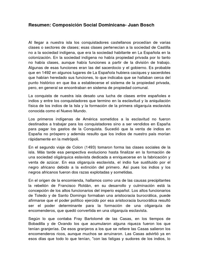 Resumen Composicion Social Dominicana - Juan Bosch | PDF | República ...