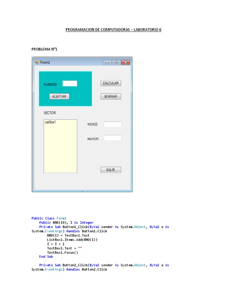 Programacion de Computadoras - Laboratorio 6: Form1 Object Eventargs | PDF | Teaching Mathematics