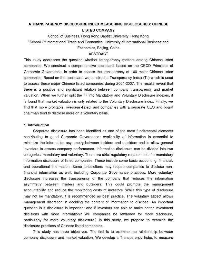 A Transparency Disclosure Index Measuring Disclosures (Eng) | PDF ...