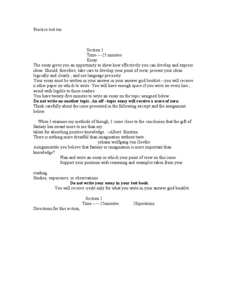 Essay Practice Test: Imagination vs. Knowledge | PDF