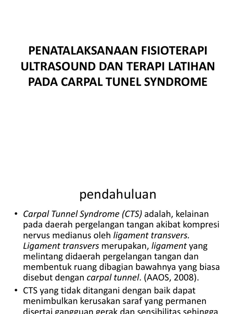 Penatalaksanaan Fisioterapi Ultrasound Dan Terapi Latihan Pada Carpal | PDF