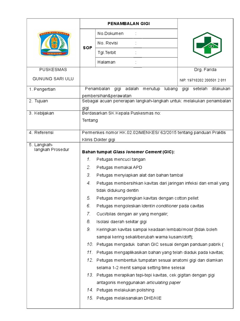 SOP Penambalan Gigi | PDF