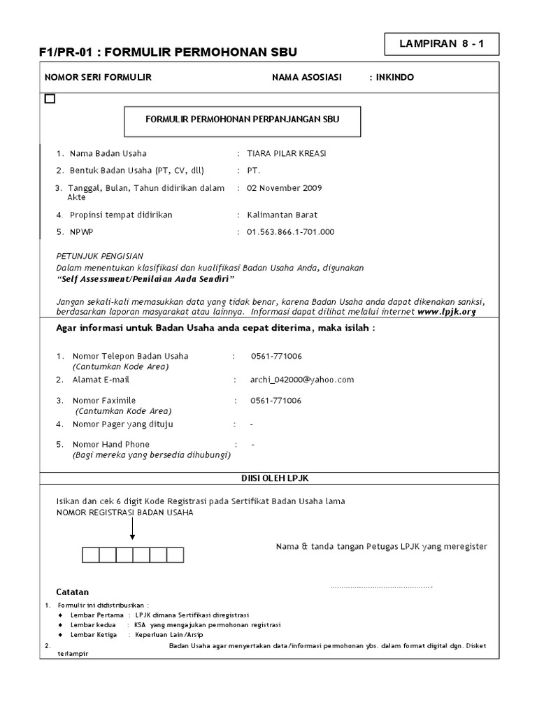 F1-PR-01 (Formulir Permohonan SBU) | PDF