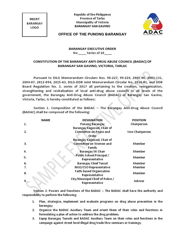 Barangay San Gavino's Anti-Drug Council | PDF | Illegal Drug Trade ...