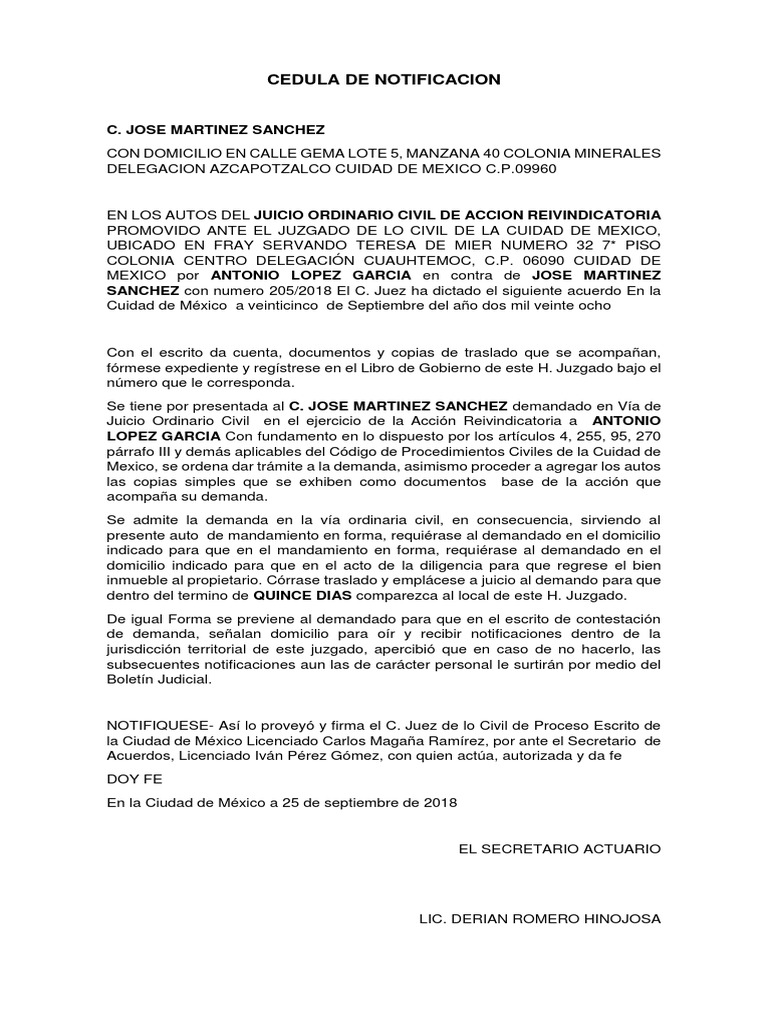 Cedula de Notificacion | PDF | Ciudad de México | Demanda judicial