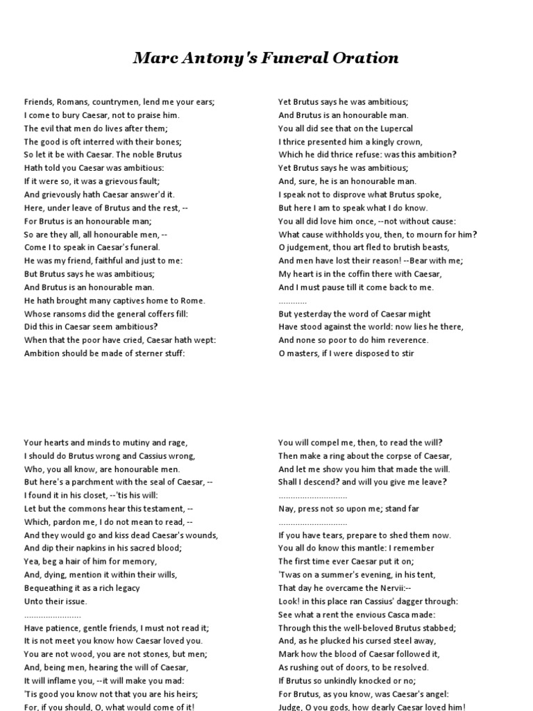 Marc Antony's Speech | PDF | Julius Caesar