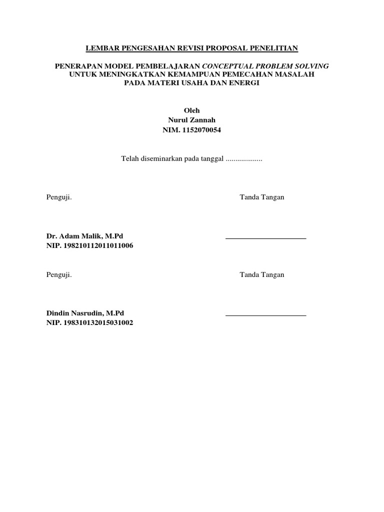 Lembar Pengesahan Revisi Proposal Penelitian | PDF