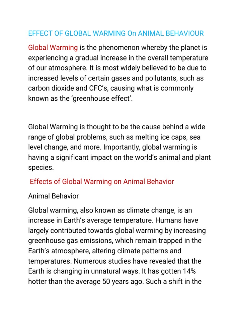 Effects of Global Warming On Animal Behaviour | PDF | Nature