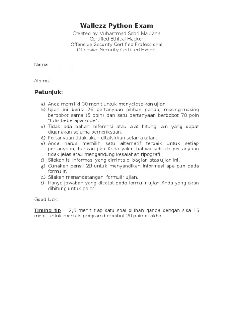 Soal Latihan - Junior Level - Soal Python | PDF