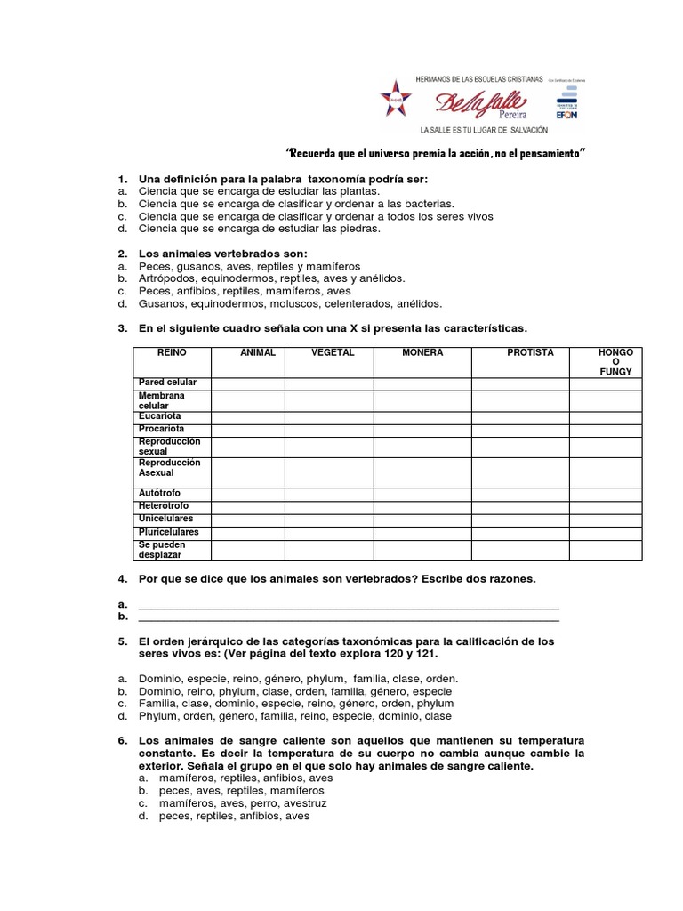 Taller para Grado Sexto Taxonomia | PDF | Aves | Plantas