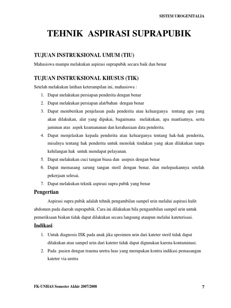 Tehnik Aspirasi Suprapubik | PDF