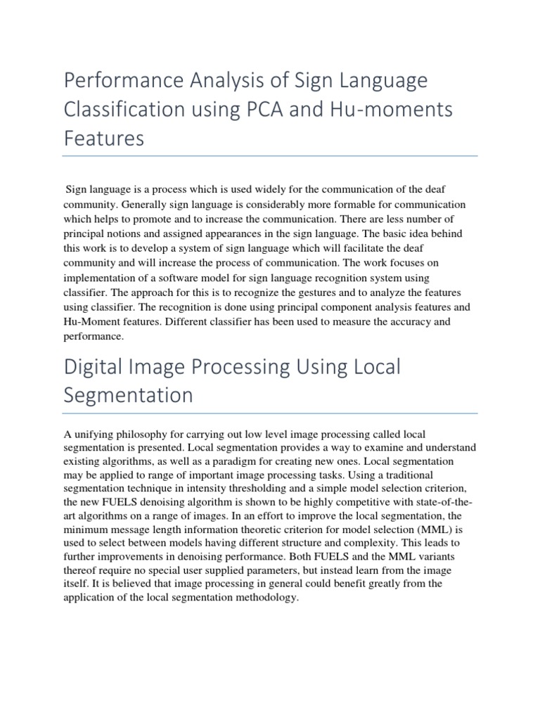 Performance Analysis of Sign Language Classification Using PCA and Hu ...