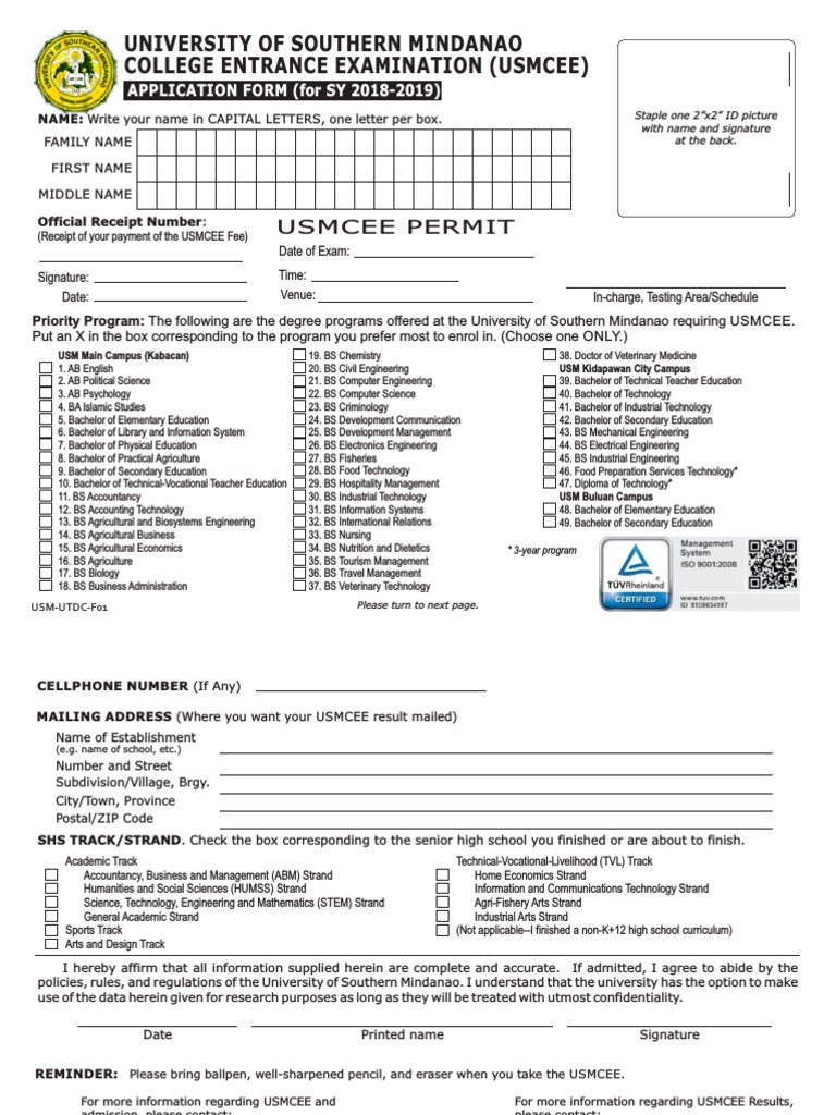 USMCEE Application Form 2018 | PDF | Bachelor's Degree | Bachelor Of Science