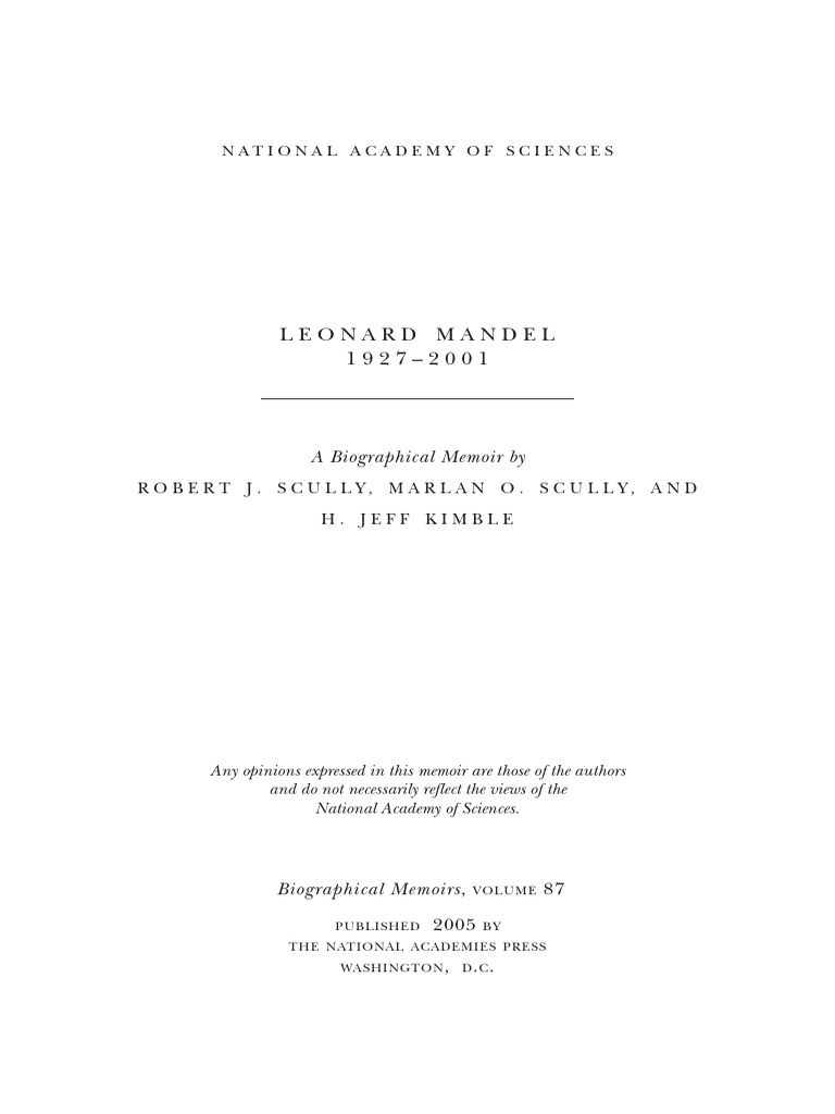 Mandel Leonard | PDF | Photon | Quantum Entanglement