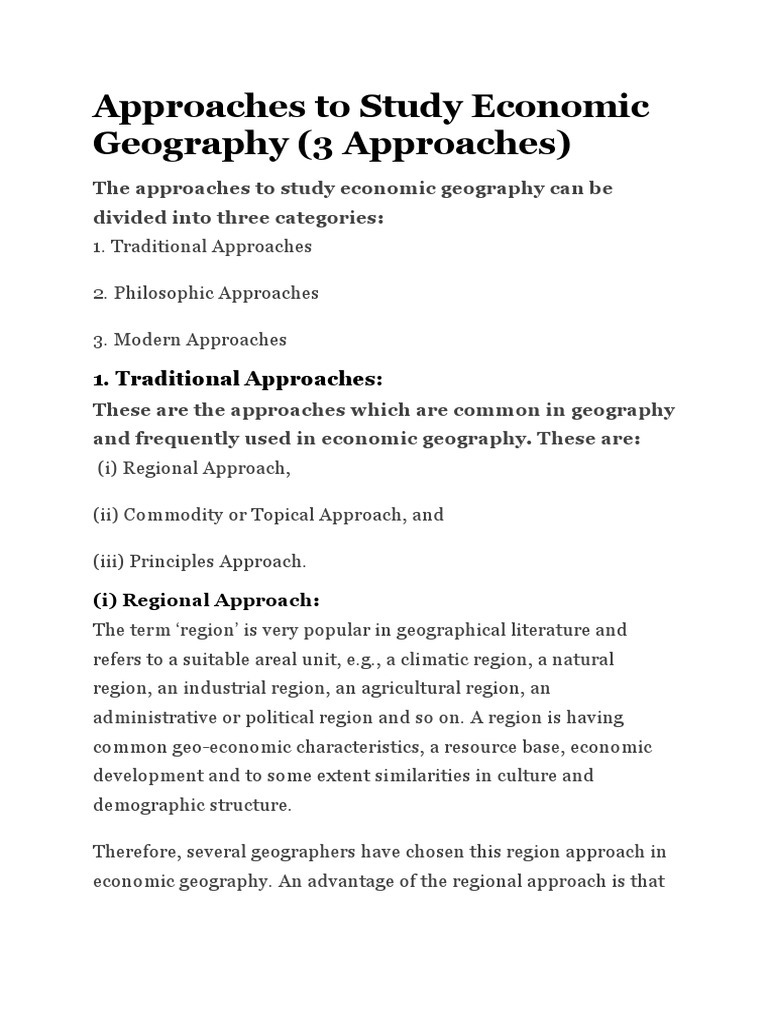 Approaches To Study Economic Geography | PDF | Geography | Positivism