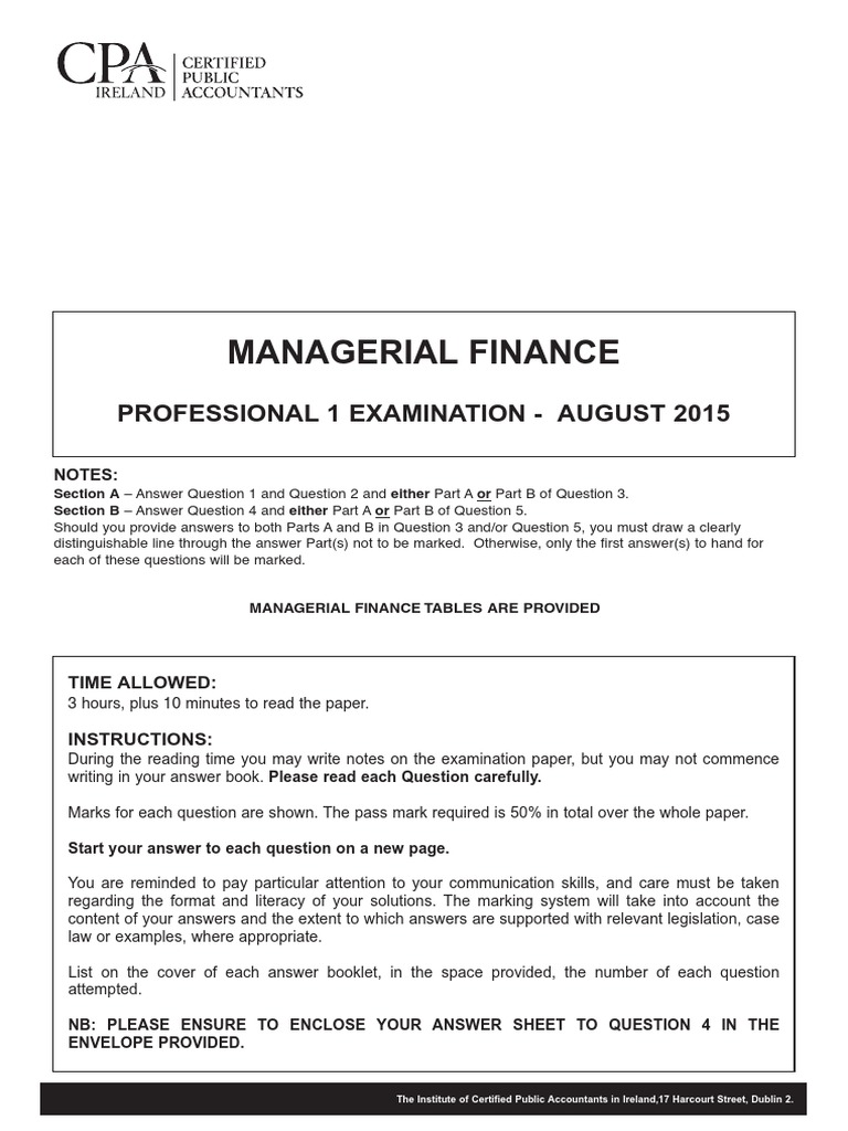 p1 Managerial Finance August 2015 | PDF | Balance Sheet | Efficient ...