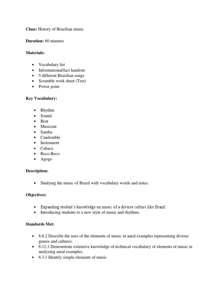 Brazilian Lesson Plan | Download Free PDF | Vocabulary | Lesson Plan