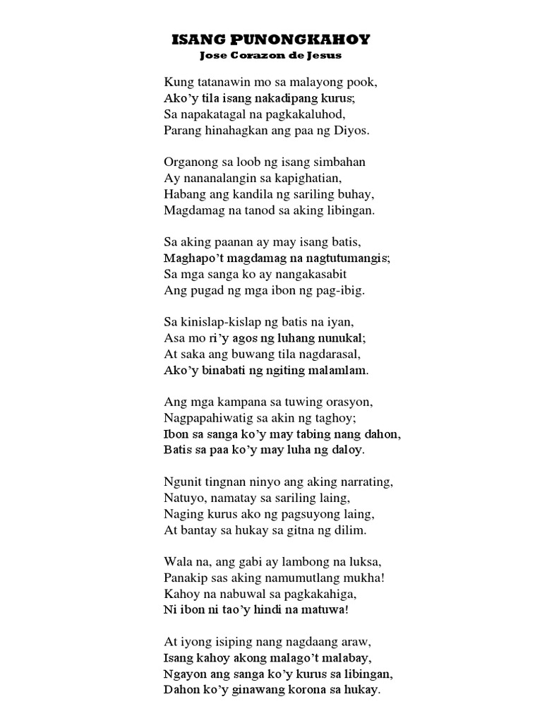 Isang Punongkahoy (Tula) | PDF