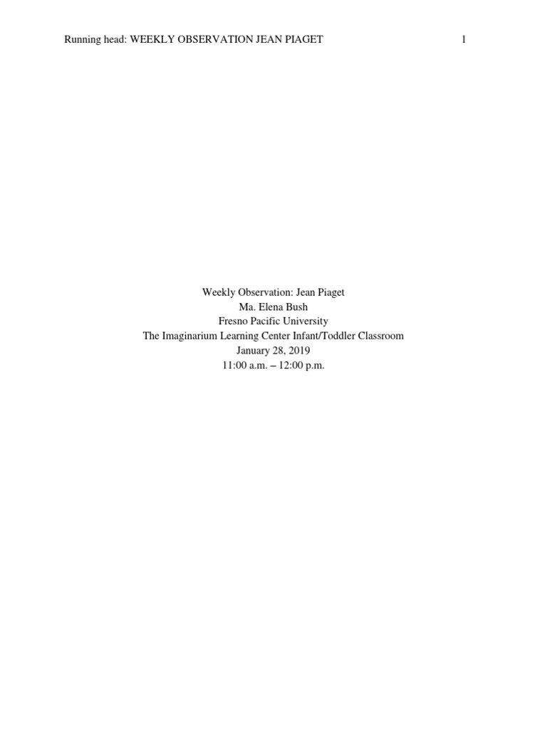 Piaget's Theory in Toddler Observation | PDF | Youth | Psychology