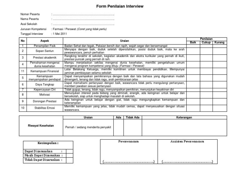 Form Penilaian Interview | PDF