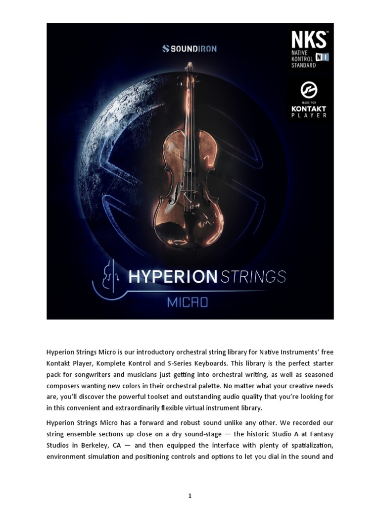 Soundiron - Hyperion Strings Micro - User Manual - V1.0 | PDF | Equalization (Audio) | Synthesizer