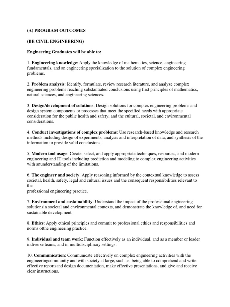 Civil Engineering Program Outcomes | PDF | Engineering | Design