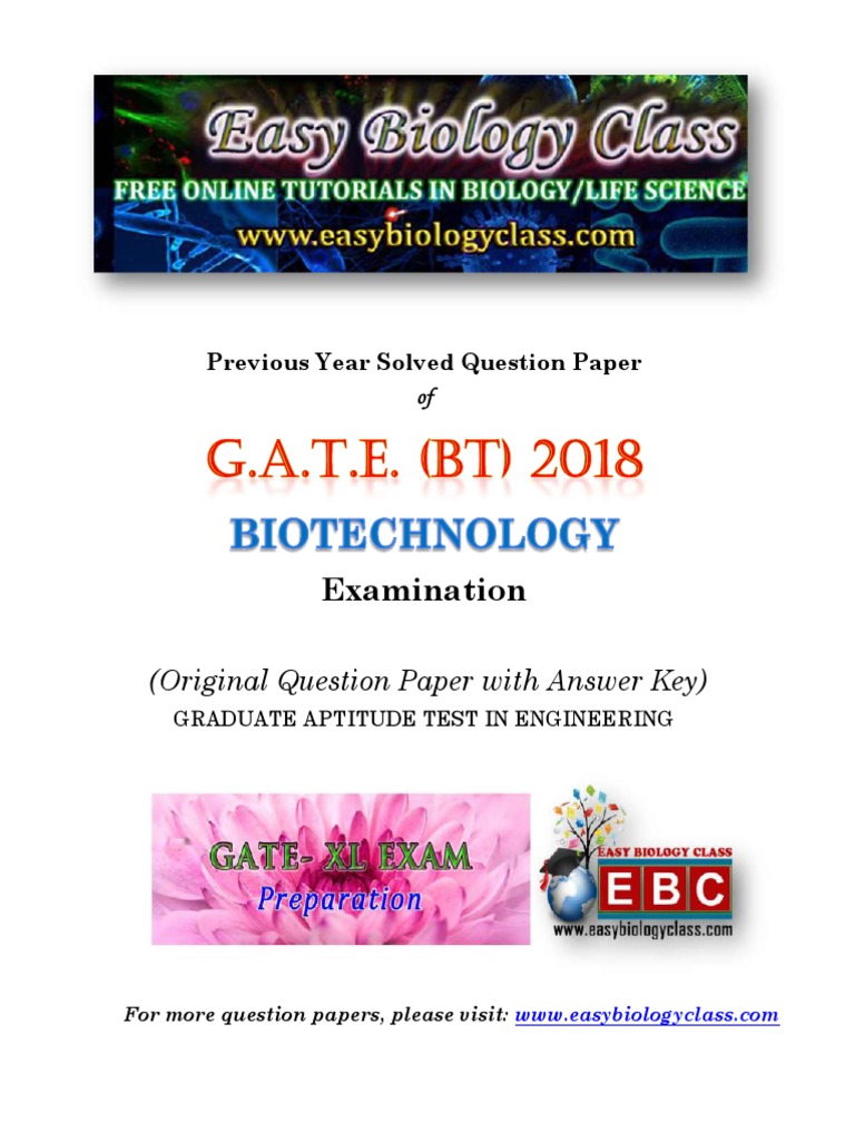 GATE 2018 Biotechnology Question Paper | PDF | Mhc Class I | Cellular ...