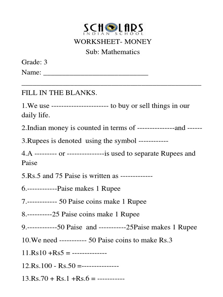 An Introduction to Money Concepts: A Worksheet on Identifying Currency ...